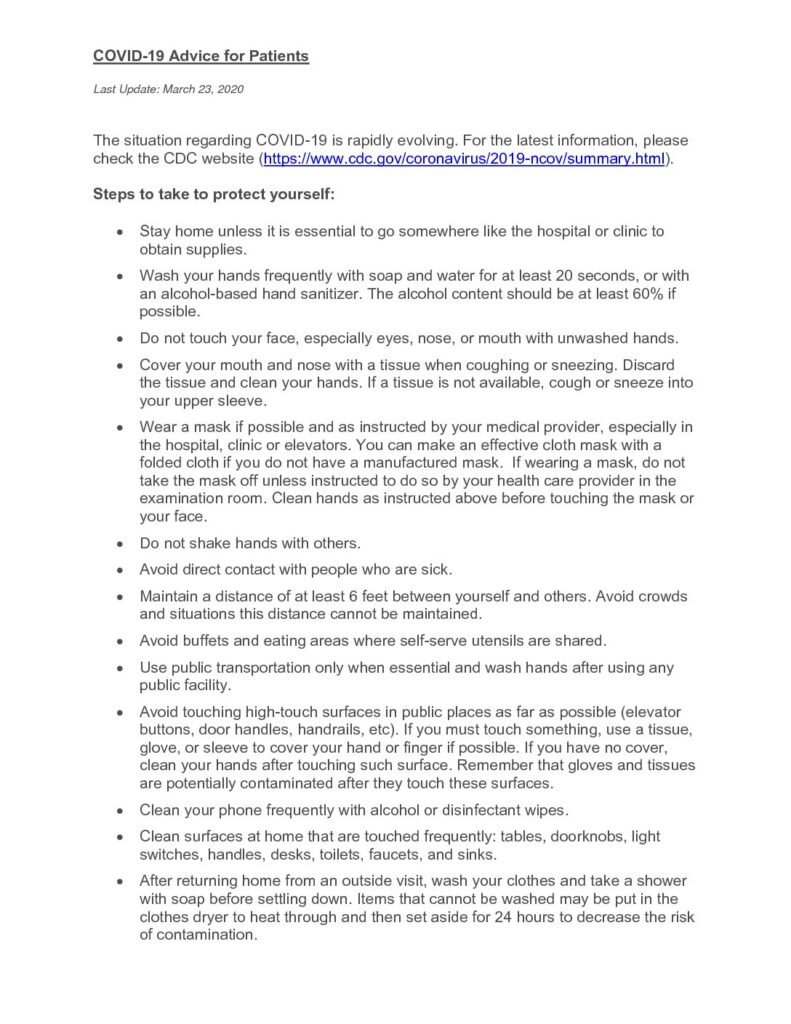 COVID-Advice-Handout-for-patients - Cancer Care Specialists of IL